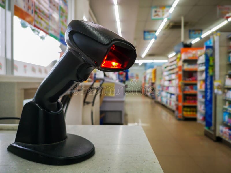 Barcode Scanner on the Cashier S Table in Large Supermarkets, Selective ...