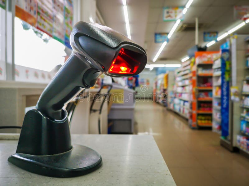 Barcode Scanner on the Cashier S Table in Large Supermarkets, Selective ...