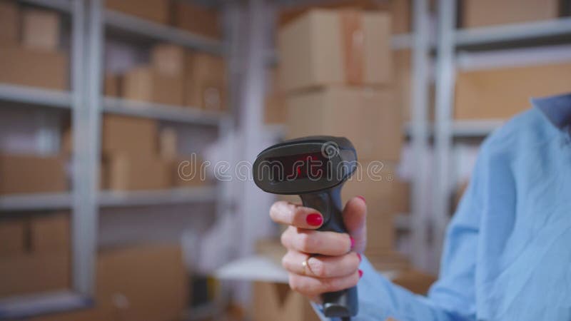 Barcode Scanner in the Employee S Hand Close-up Stock Footage - Video ...