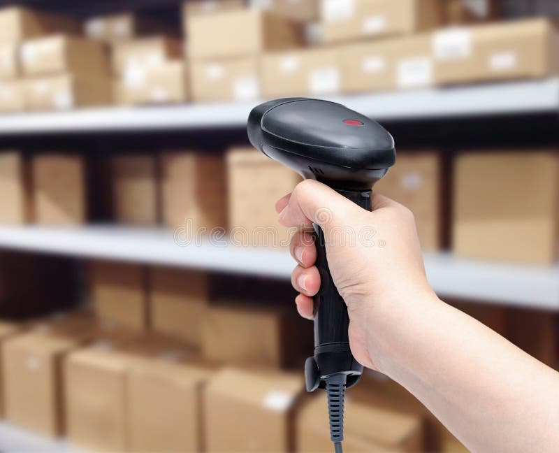 Barcode scanner in hand stock photo. Image of black, render - 66442276