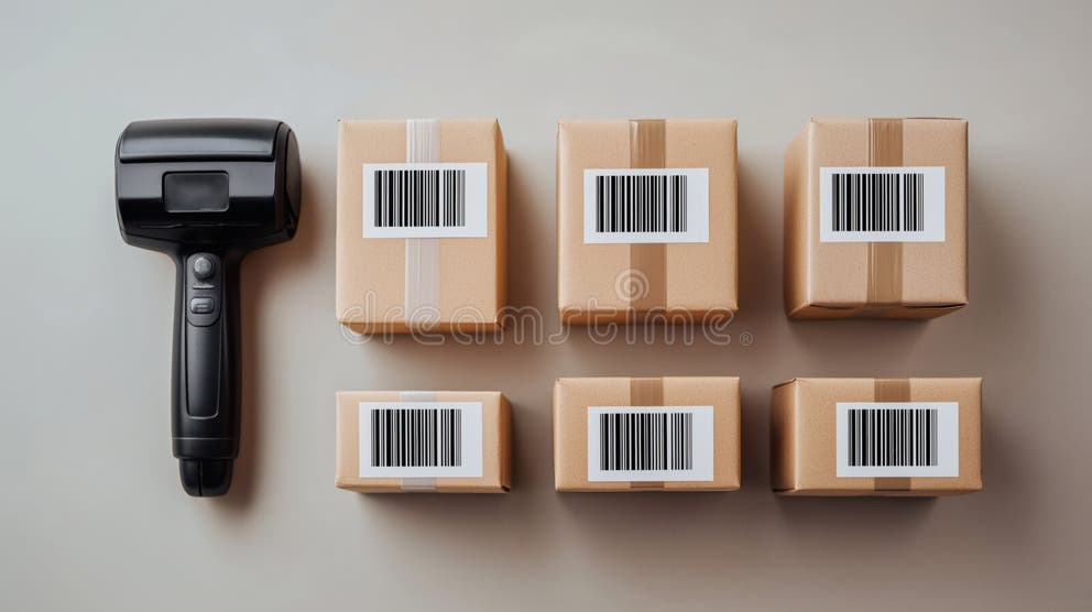 Barcode Scanner with Labeled Boxes Stock Illustration - Illustration of ...