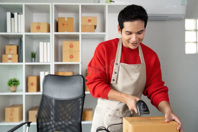 Barcode Scanning and Package Handling. an Entrepreneur Using a Scanner ...