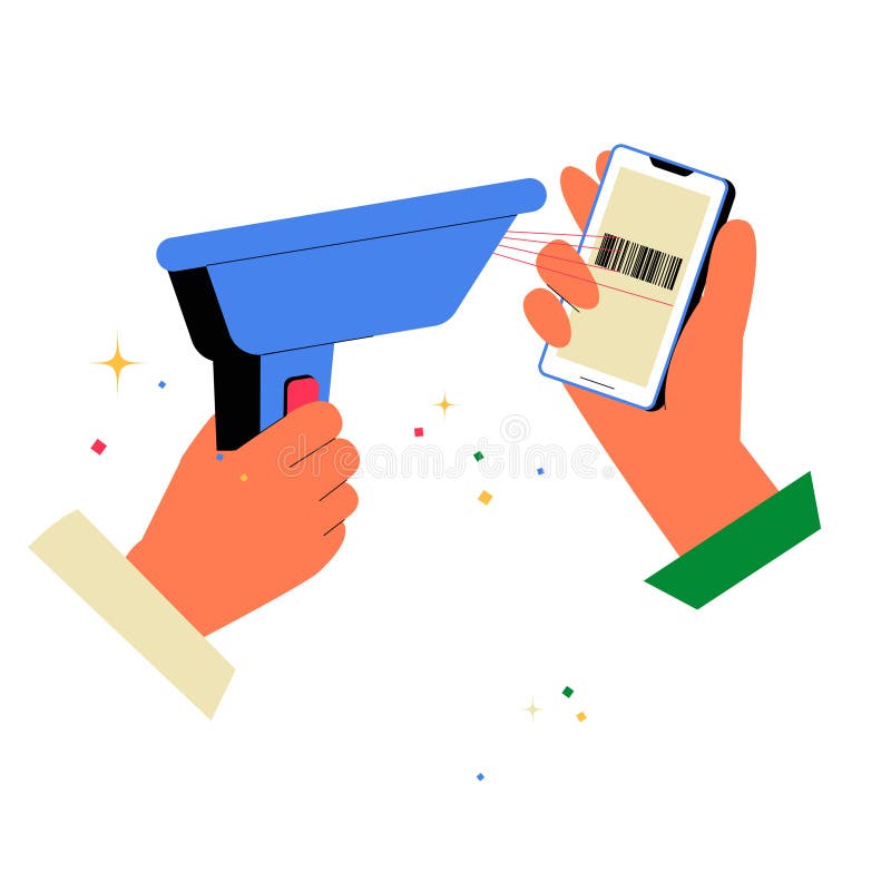 Barcode Scanning with Smartphone and Scanner in Flat Vector ...