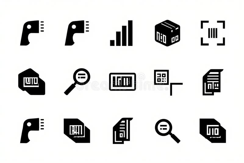 Barcode Scanning Technology and Data Capture Icons Set Stock Illustration - Illustration of ...