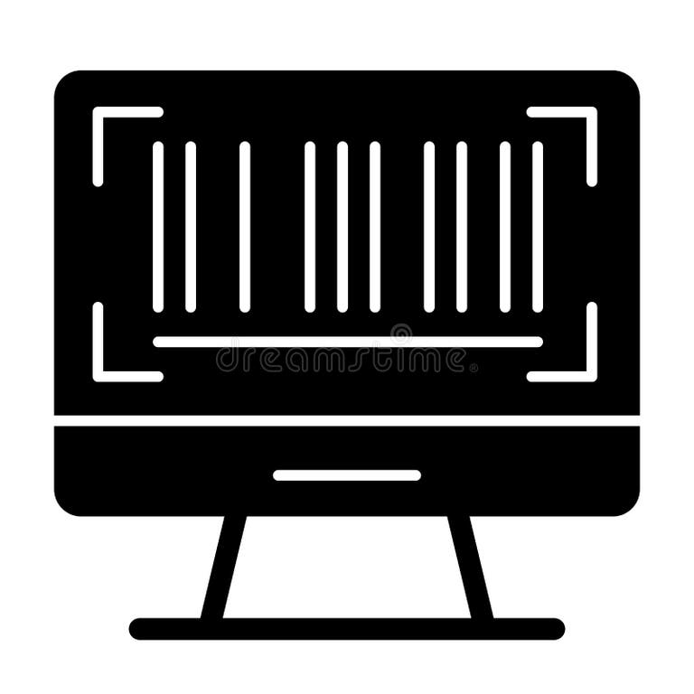 Barcode on Screen Solid Icon. Barcode on Computer Monitor Vector ...