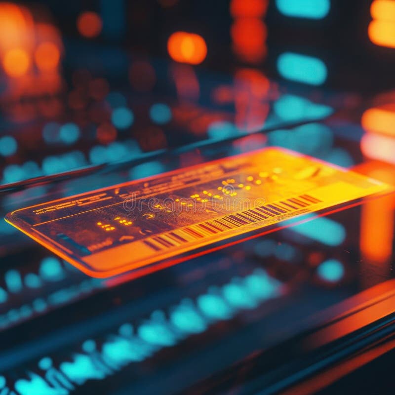 Barcode on a Shiny Surface with Orange and Blue Lights Stock ...