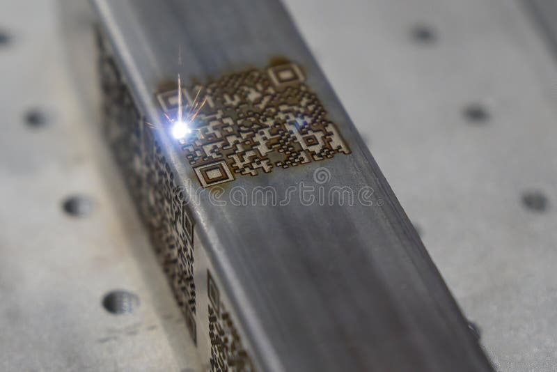 The Barcode on Square Metal Pipe from Etching Machine Stock Image ...