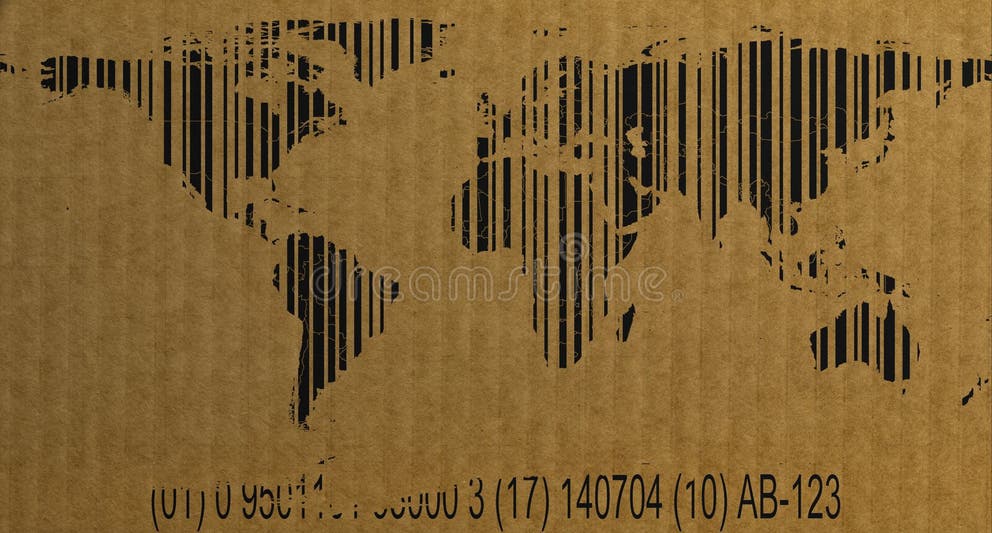 Barcode Style World Map with Numbers on Cardboard 3d Rendering Stock ...