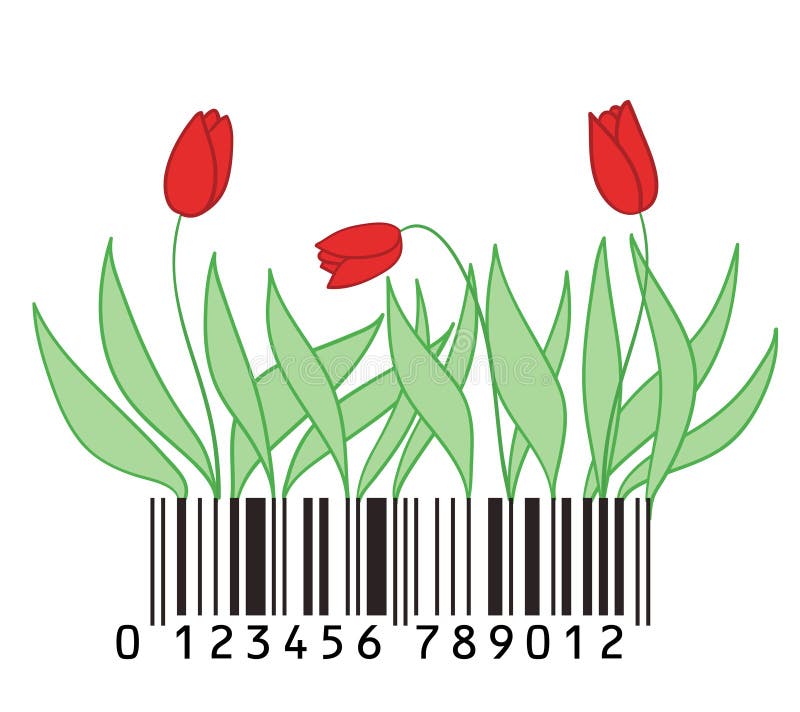 Barcode with tulips stock vector. Illustration of leaf - 13618213