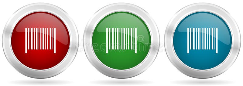 Barcode Vector Icon Set. Red, Blue and Green Silver Metallic Web ...