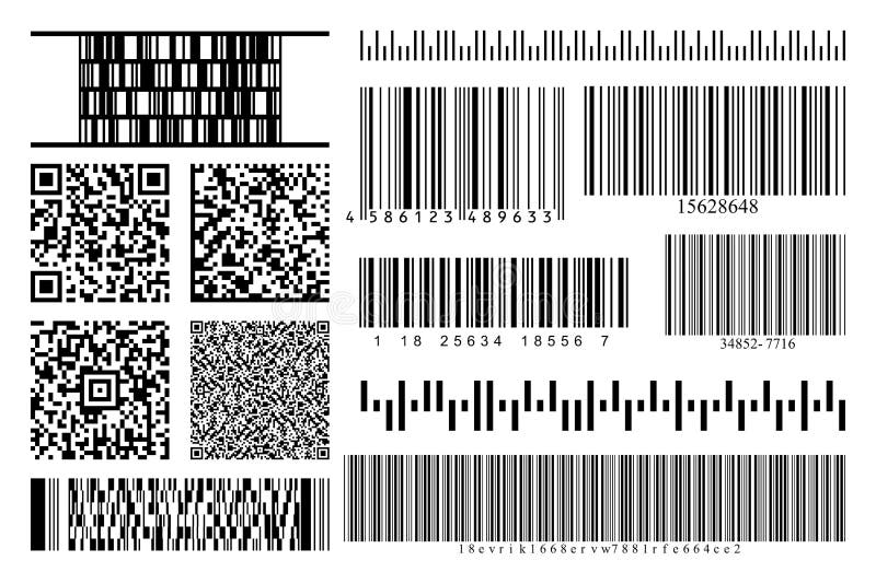 Barcodes and QR Codes Collection Set. Black Striped Code for Digital ...