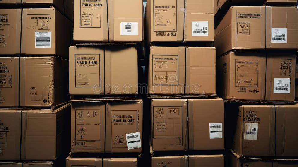 Barcodes Stack of Cardboard Boxes Stock Illustration - Illustration of ...