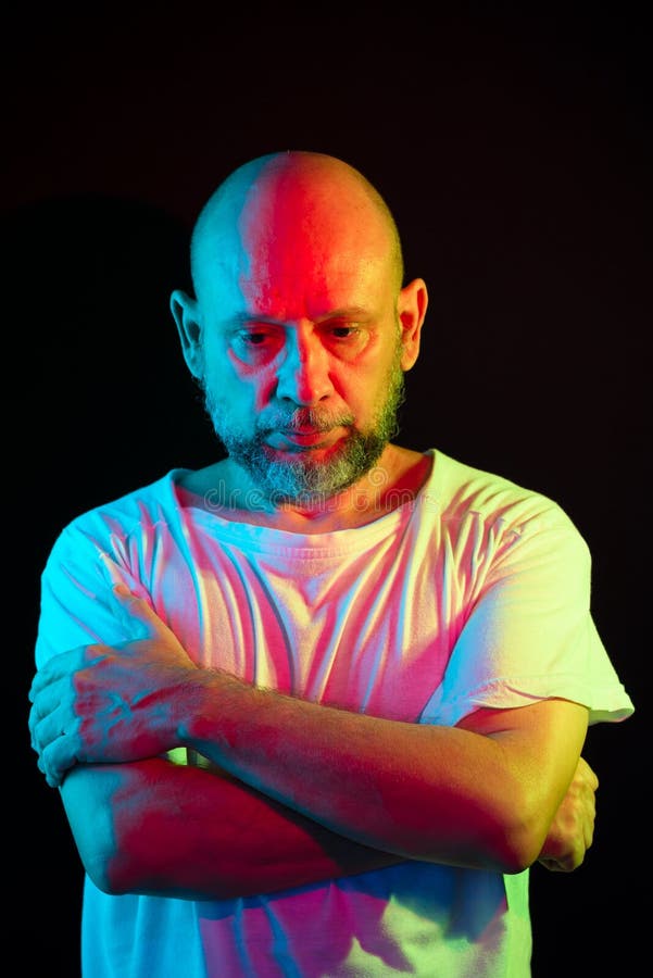 Man Portrait, Bald, Wearing Carnival Mask, Looking at the Camera Stock ...
