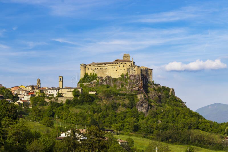 Bardi Castle (Castello Di Bardi) with Town, Province of Parma, Emilia ...