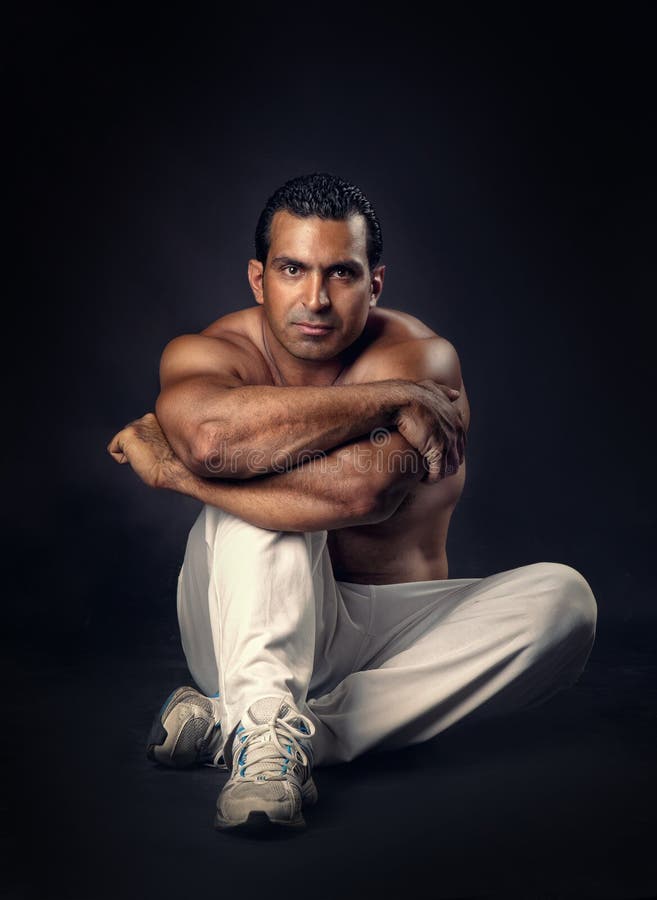 Bare Chested Guy Posing in a Low Key Portrait Stock Image - Image of ...