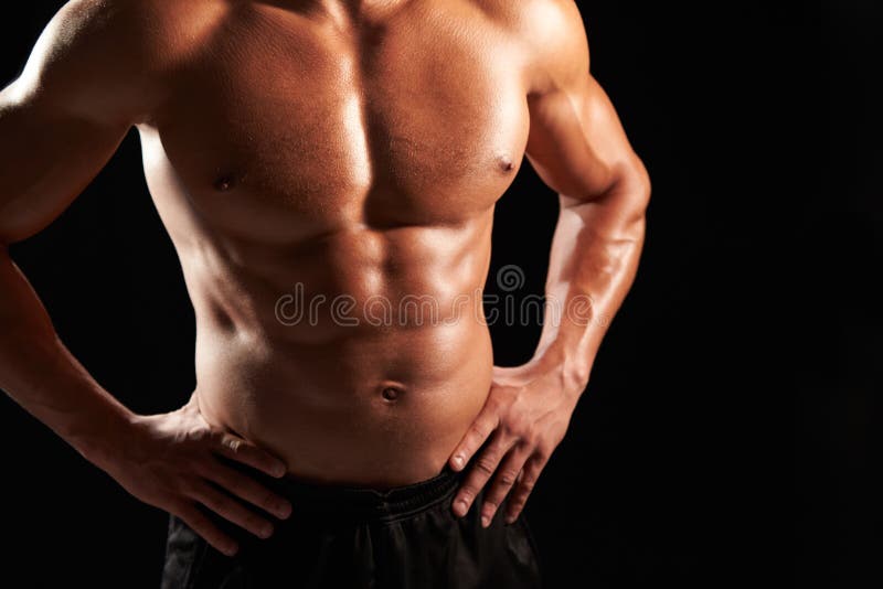 Bare Chested Male Body Builder with Hands on Hips, Crop Stock Image ...