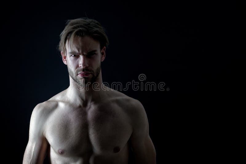 Bare-chested Man Examining His Face Stock Photo - Image of hygiene ...