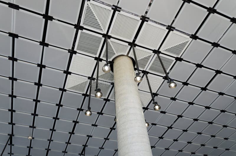 Bare Concrete Column with Suspended Ceiling Stock Image - Image of hang ...