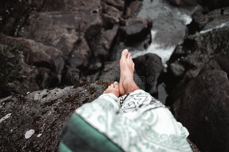 Bare Feet on the Cliff Rock Stock Image - Image of river, horizontal ...