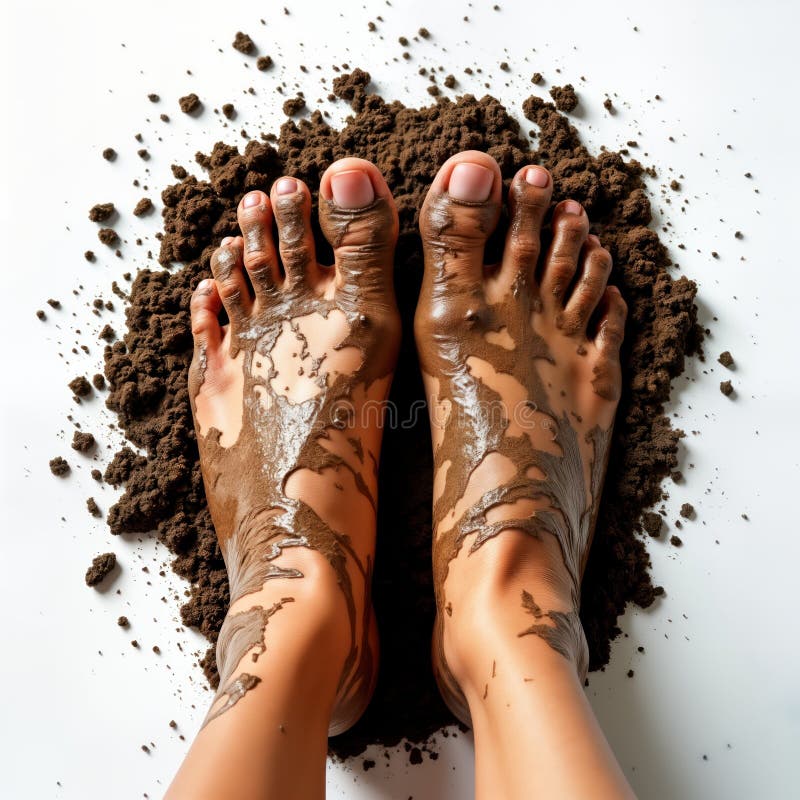 Bare Feet Covered in Mud Art. Muddy Feet Pattern on White Backdrop ...