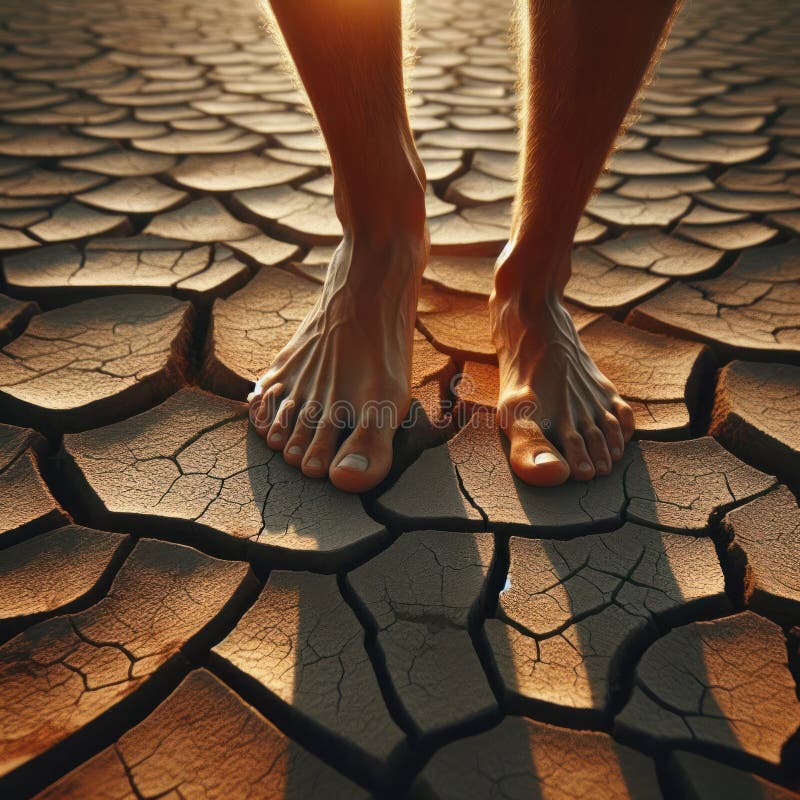 Bare Feet on Dry, Cracked Soil. Stock Illustration - Illustration of ...
