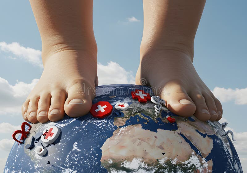 Bare Feet on Globe Global Responsibility Stock Illustration ...