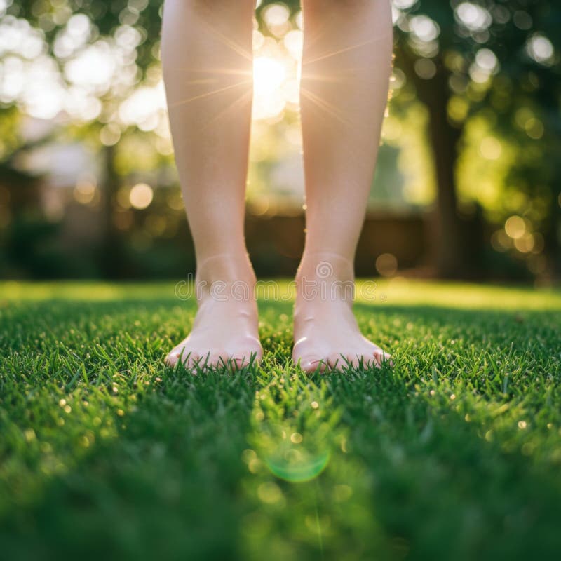 Bare Feet on Green Grass in Sunlight Stock Illustration - Illustration of light, green: 381472455