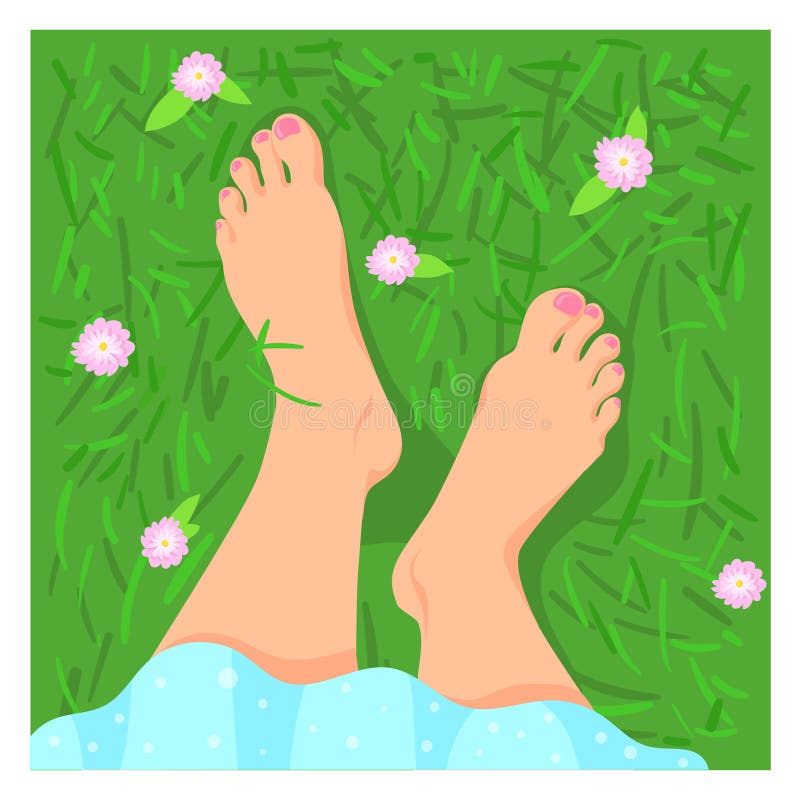 Bare Feet on Green Grass Top View. Nature Selfie Stock Vector ...