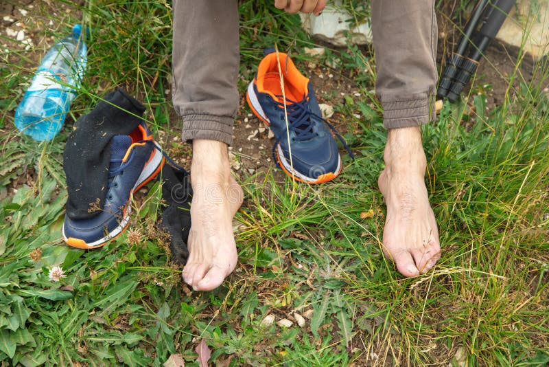 Bare Feet of a Man in Nature Stock Image - Image of outdoors, care ...