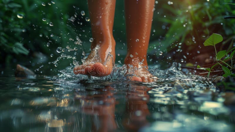 Bare Feet Playing in Water Puddle Stock Image - Image of feet, splash ...