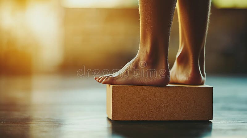 Bare Feet Stand on a Rectangular Yoga Block Placed on a Smooth ...