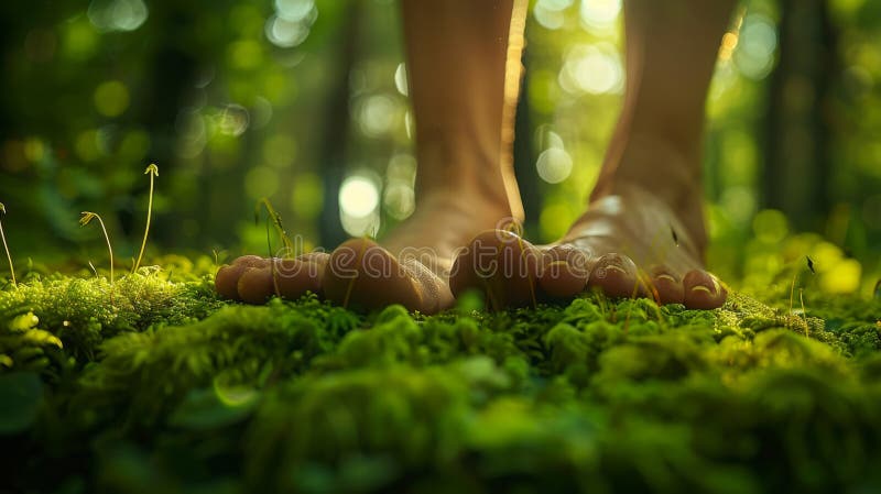 Bare Feet Standing on Moss in Forest Stock Image - Image of feet ...