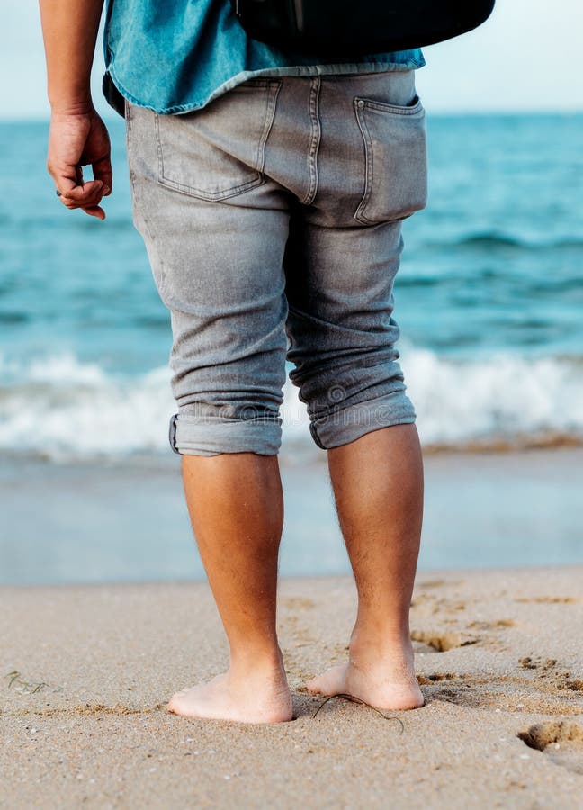 Bare Footed Man Standing on the Beach Stock Photo - Image of happy, adult: 264790486