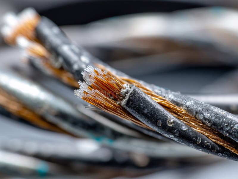 Bare Intertwined Electrical Wire with Fibers of Wires Inside in Section ...