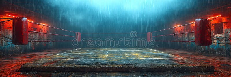 Boxing Ring at Night. Generative AI. Stock Image - Image of lights ...