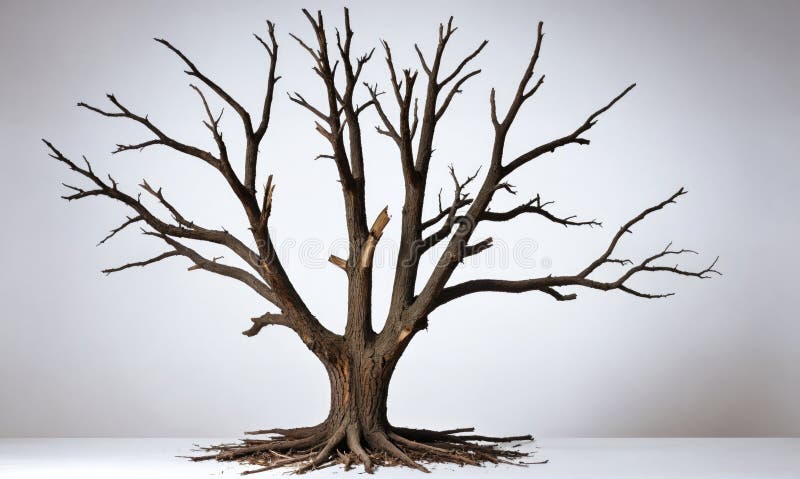 A Bare, Leafless Tree Stands Against a Plain White Background Stock ...