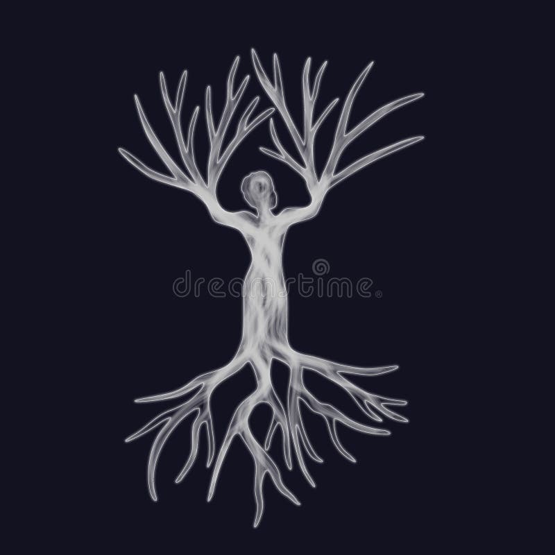 A Bare, Leafless Tree with a White Trunk in the Shape of a Human Body ...