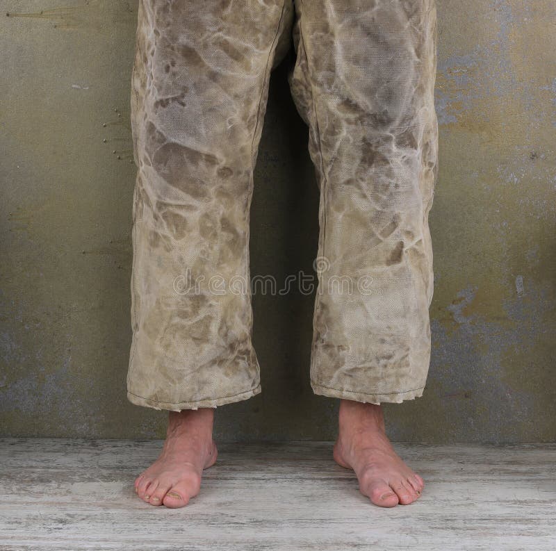Bare Legs of Man in Old Pants Stock Image - Image of concept, standing ...