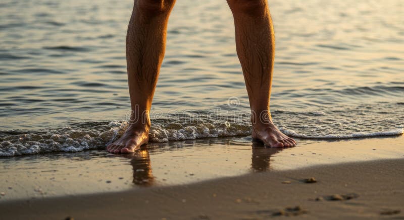 Bare Legs on Sandy Beach at Sunset Stock Illustration - Illustration of ...