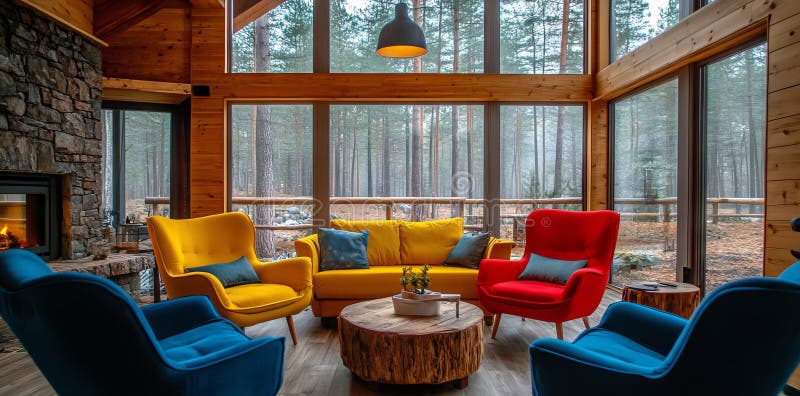 A Bare, Modern Living Room, Featuring Modern Design Elements Stock ...