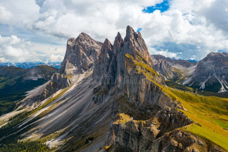Bare Peak and Steep Slopes of Seceda Mountain Range Stock Photo - Image ...