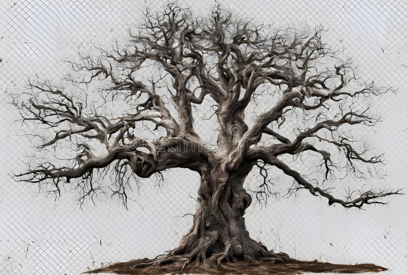 A Bare Spooky Tree with Intricate Branches Displayed on a Plain White ...