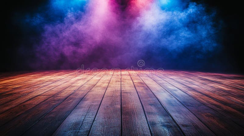 A Bare Stage, Obscured by Red Smoke, Drenched in Dramatic Illumination ...