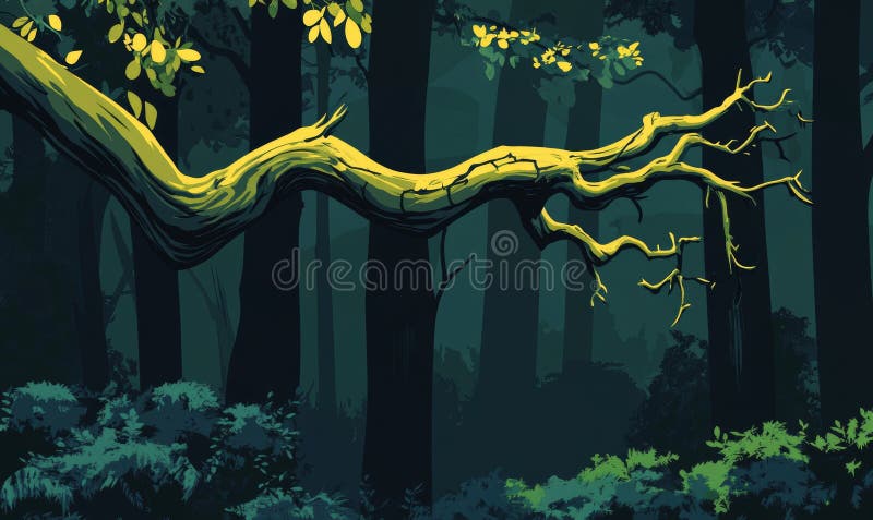 A Bare Tree Branch Appears in the Background of a Dark Rainforest Scene ...