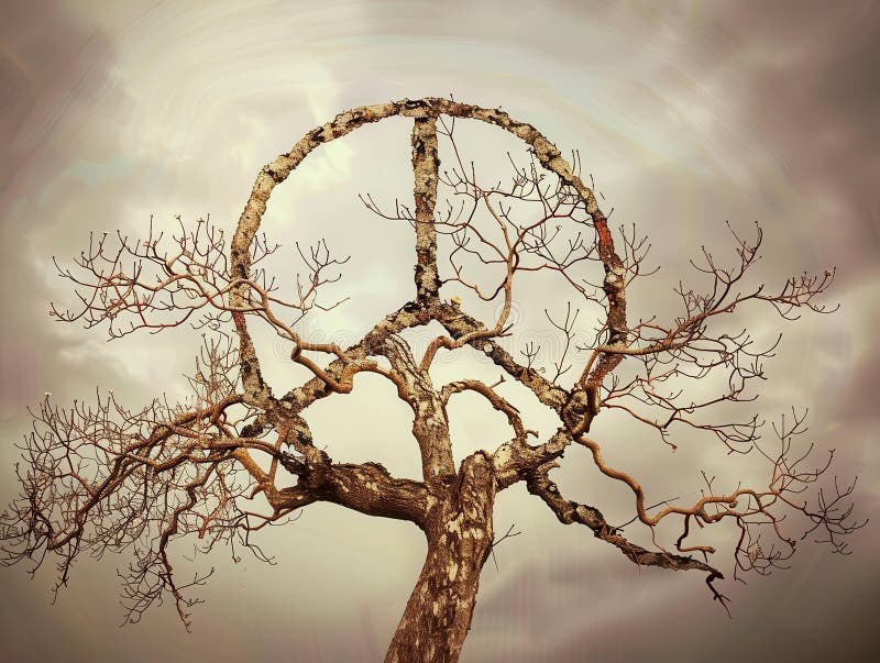 A Bare Tree Branches Form a Peace Sign Against a Cloudy Sky ...