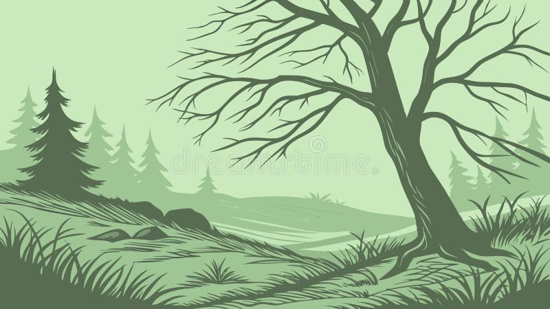 Bare Tree in a Cold Winter Landscape, Vector Design Generative AI Stock ...