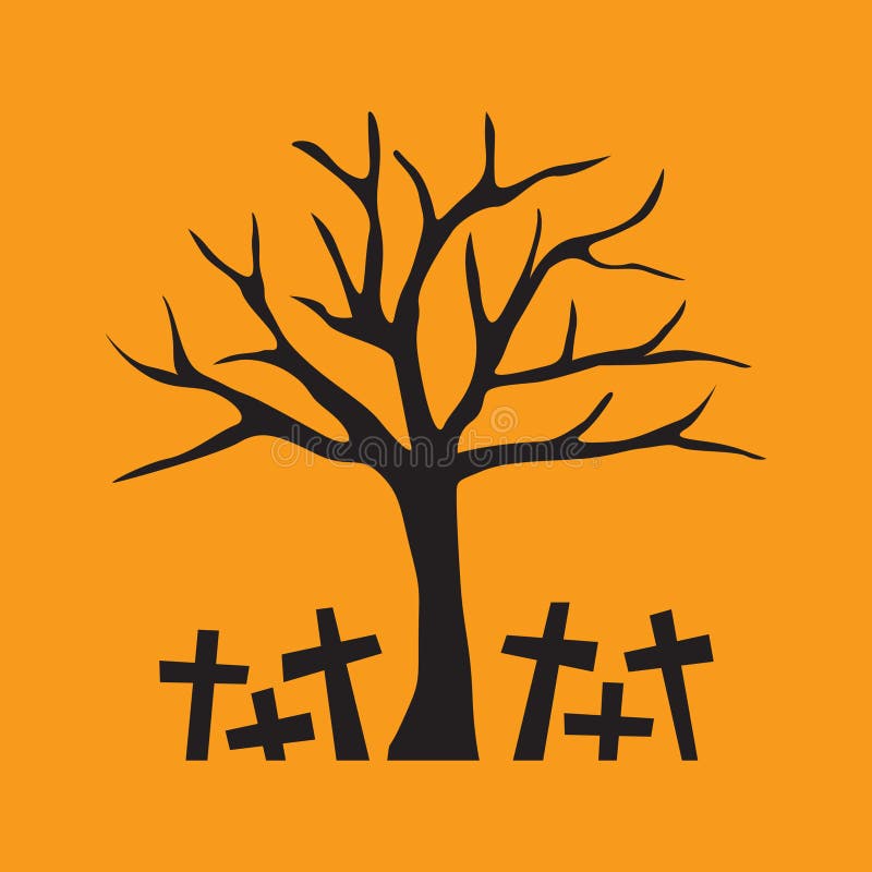 Bare Tree with Graveyard. Vector Illustration Decorative Design Stock ...