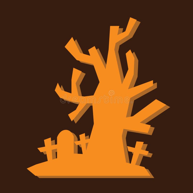 Bare Tree with Graveyard. Vector Illustration Decorative Design Stock ...