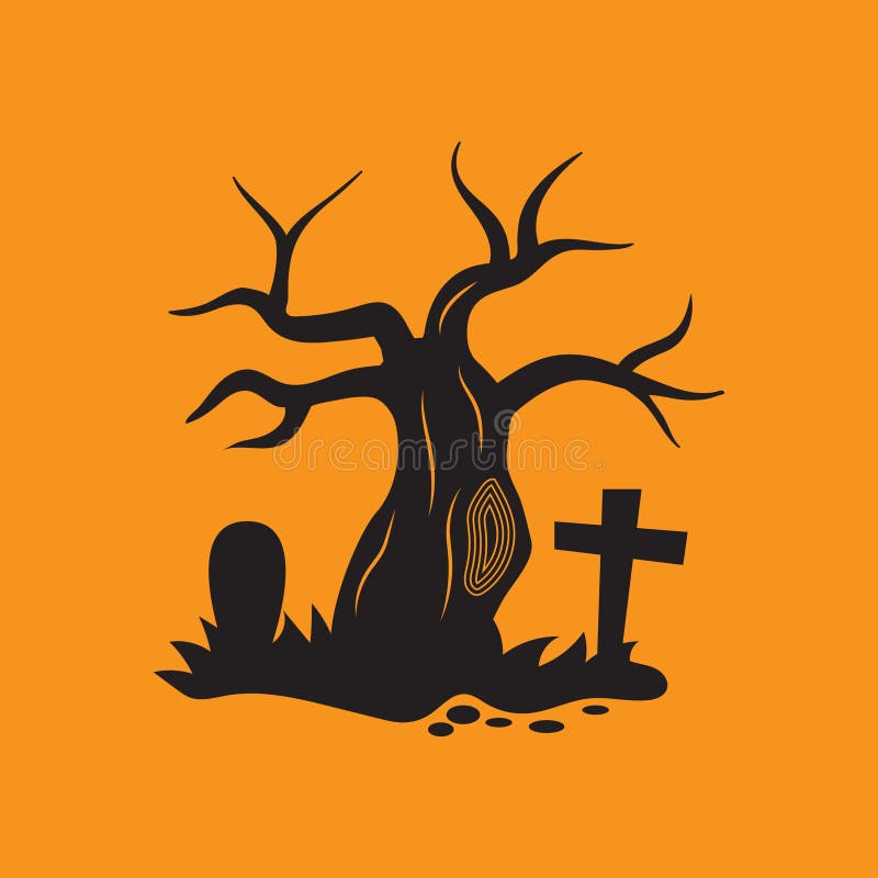 Bare Tree in Graveyard. Vector Illustration Decorative Design Stock ...
