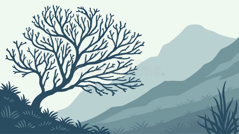Bare Tree on Mountain Slope, Vector Design Generative AI Stock Vector ...